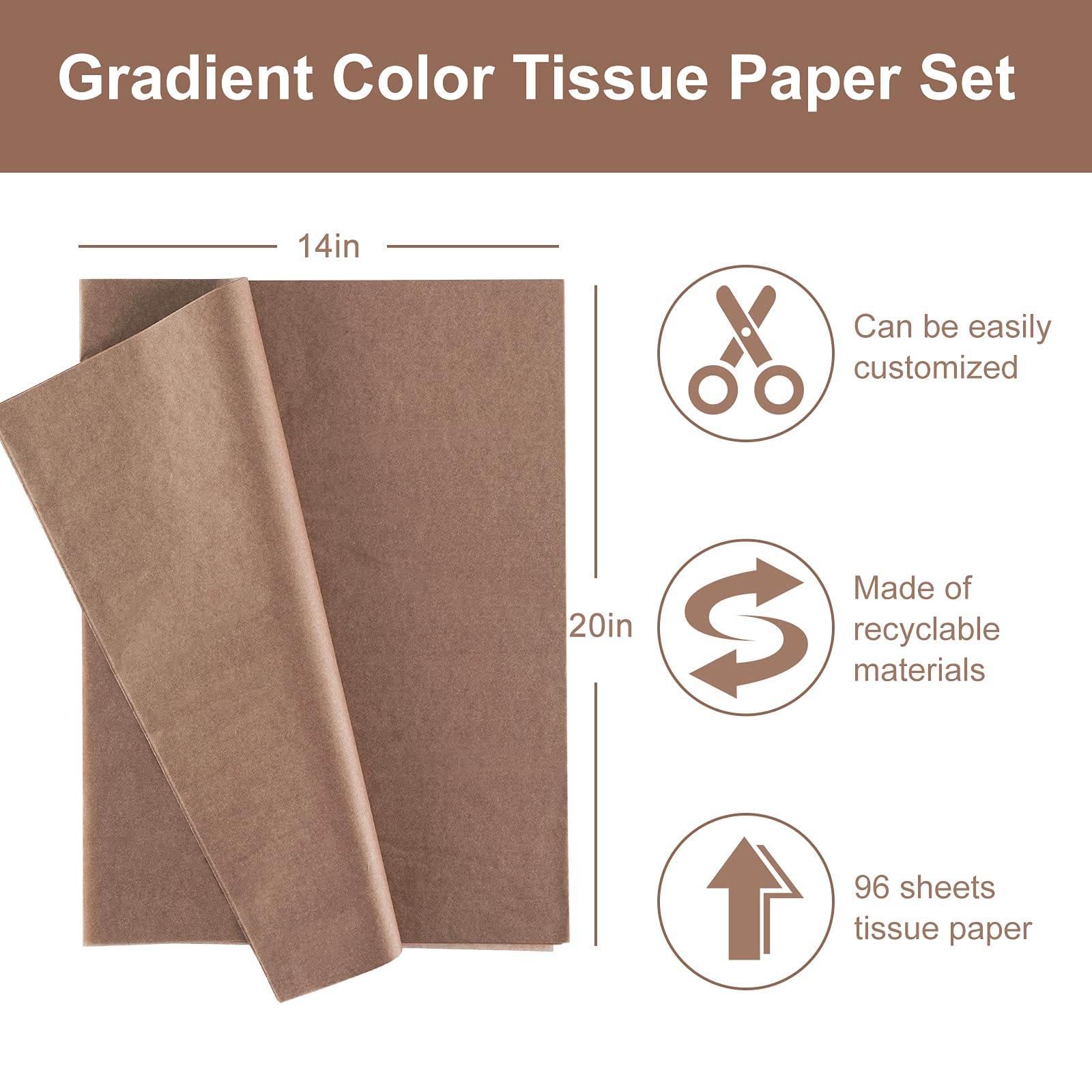 Whaline 96 Sheet Fall Tissue Paper Bulk Brown Orange Yellow Gift Wrapping Paper Art Craft Tissue Paper for Autumn Decorative Thanksgiving Harvest Party Gift Bag DIY Pompom Confetti, 14 x 20