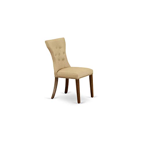 East West Furniture DMGA3-AWA-03 3 Piece Dinette Set for Small Spaces Contains a Round Dining Table with Dropleaf and 2 Brown Linen Fabric Parsons Dining Chairs, 42x42 Inch, Walnut