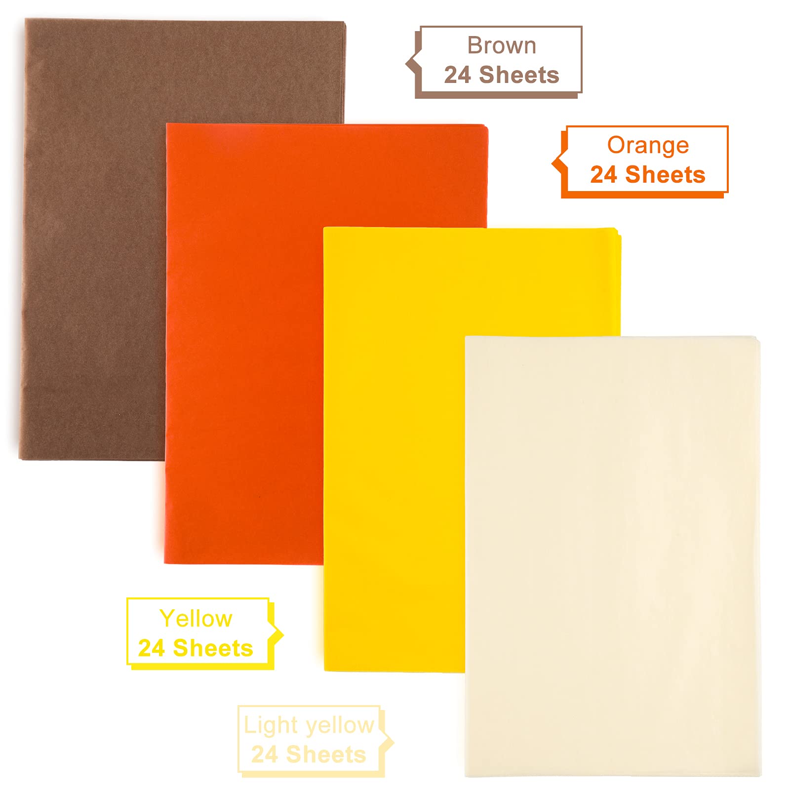 Whaline 96 Sheet Fall Tissue Paper Bulk Brown Orange Yellow Gift Wrapping Paper Art Craft Tissue Paper for Autumn Decorative Thanksgiving Harvest Party Gift Bag DIY Pompom Confetti, 14 x 20