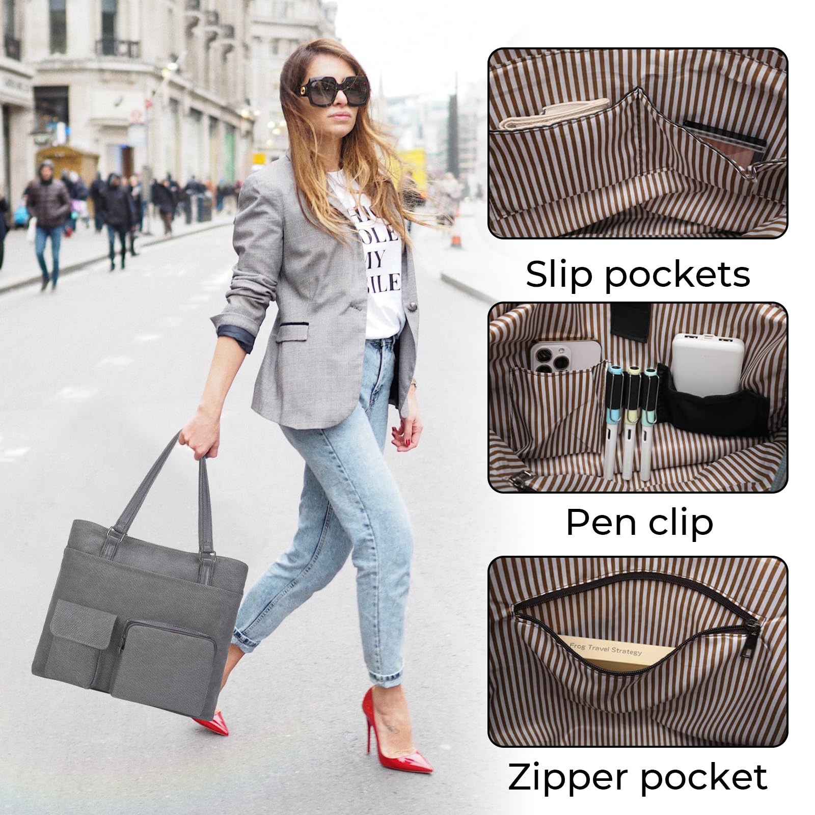 Laptop Tote Bag for Women Work Bags Professional 15.6 Inch Large Canvas Purse with Pockets