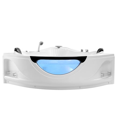 Empava Corner Whirlpool Bathtub with Heater,2 Person 59" Jetted Tub with Light,Spa Hydromassage with Chromatherapy,Acrylic,White, ETL Certified