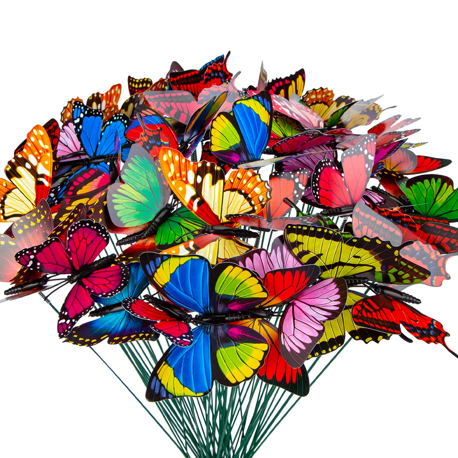 HOWLT Butterfly Stakes, 60 PCS 14 Inch Garden Butterfly Ornaments Waterpoof Butterflies Decorations for Indoor&Outdoor, Yard, Patio Plant Pot Multi