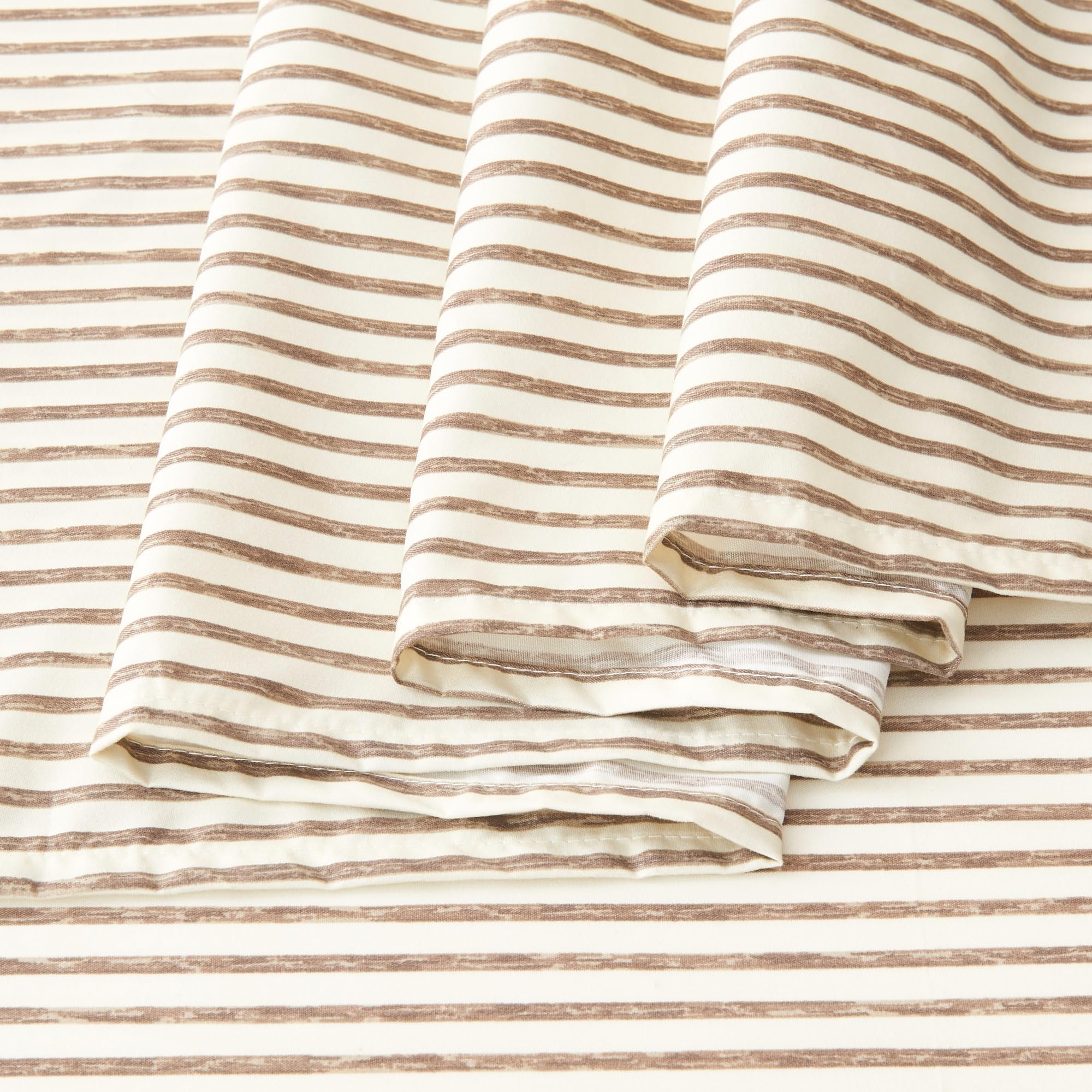 Great Bay Home 4-Piece Queen Size Stripe Microfiber Sheet Set | Ultra-Soft, Brushed Bedding Sheets & Pillowcases | Wrinkle Free, Comfortable, All-Season Bed Sheets (Queen, Taupe)