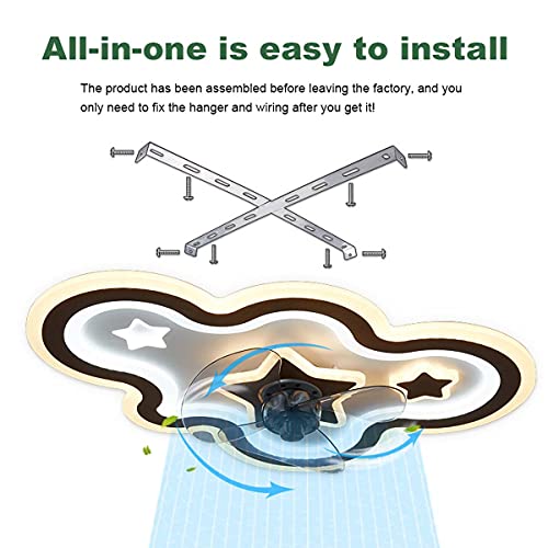 HYDL Modern Ceiling Fans with Lights, Flush Mount Ceiling Fan with Remote, Timing Function Luxury Fan, for Kids Room/Bedroom/Living Room, 64CM