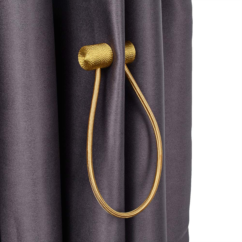 Magnetic Curtain Tiebacks, Strong Magnetic Window Curtain Tiebacks Clips Decorative Rope Holdbacks Drapery Curtain Tie Backs Weave Holder for Window Draperies Hold Curtains Drape Ties Backs (2, Gold)