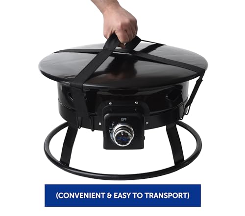 Flame King Smokeless Propane Fire Pit, 19-inch Portable Firebowl, 58K BTU with Self Igniter, Cover, & Carry Straps for RV, Camping, & Outdoor Living