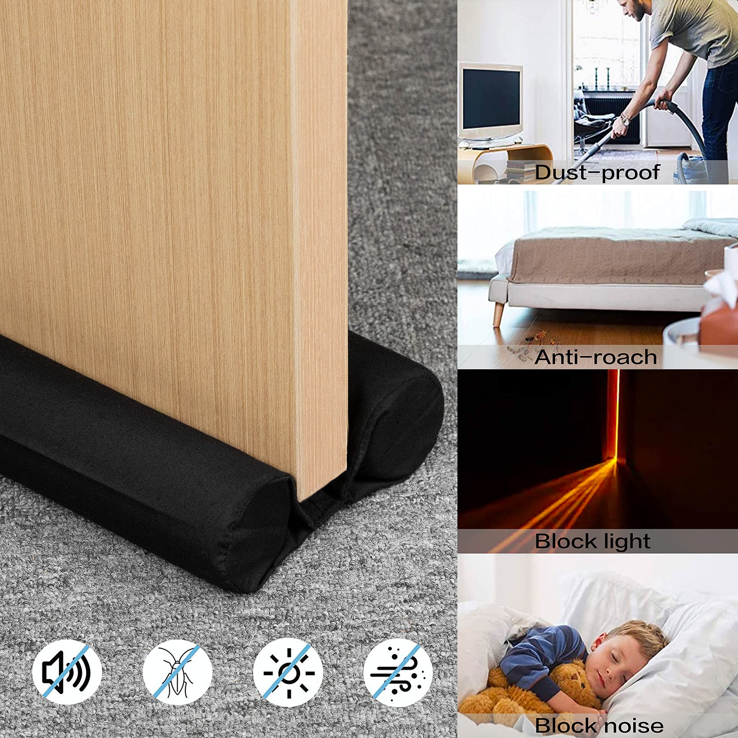 Door Draft Stopper, Under Door Draft Blocker Adjustable Door Sweeps Size 32 " to 36", Reduce Noise Breeze Cold Air Draft Guard, Cover Door Gap UP to 1.5", Machine-Washable & Energy Saving