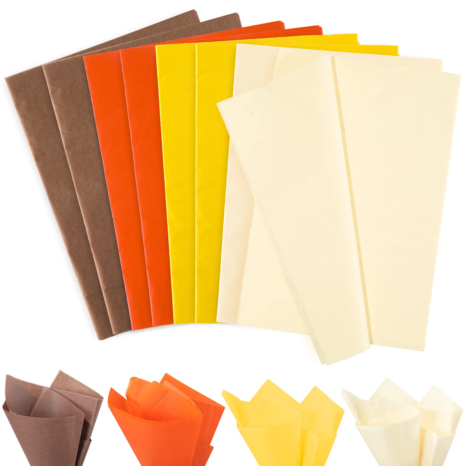 Whaline 96 Sheet Fall Tissue Paper Bulk Brown Orange Yellow Gift Wrapping Paper Art Craft Tissue Paper for Autumn Decorative Thanksgiving Harvest Party Gift Bag DIY Pompom Confetti, 14 x 20