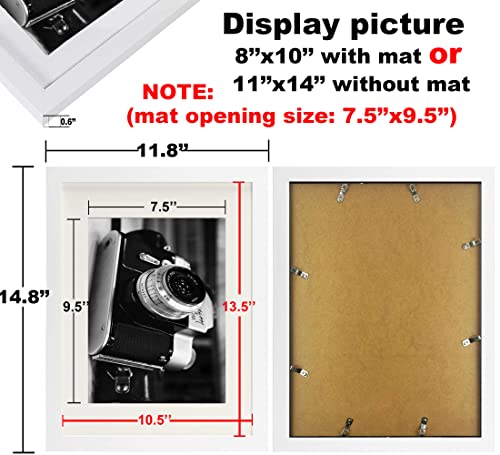 LUOFU 11x14 Picture Frames Set of 2,White Picture Frame 11x14,Display Pictures 8x10 with Mat or 11x14 without Mat,Multi Photo Frames Collage for Wall Art Decorative Display