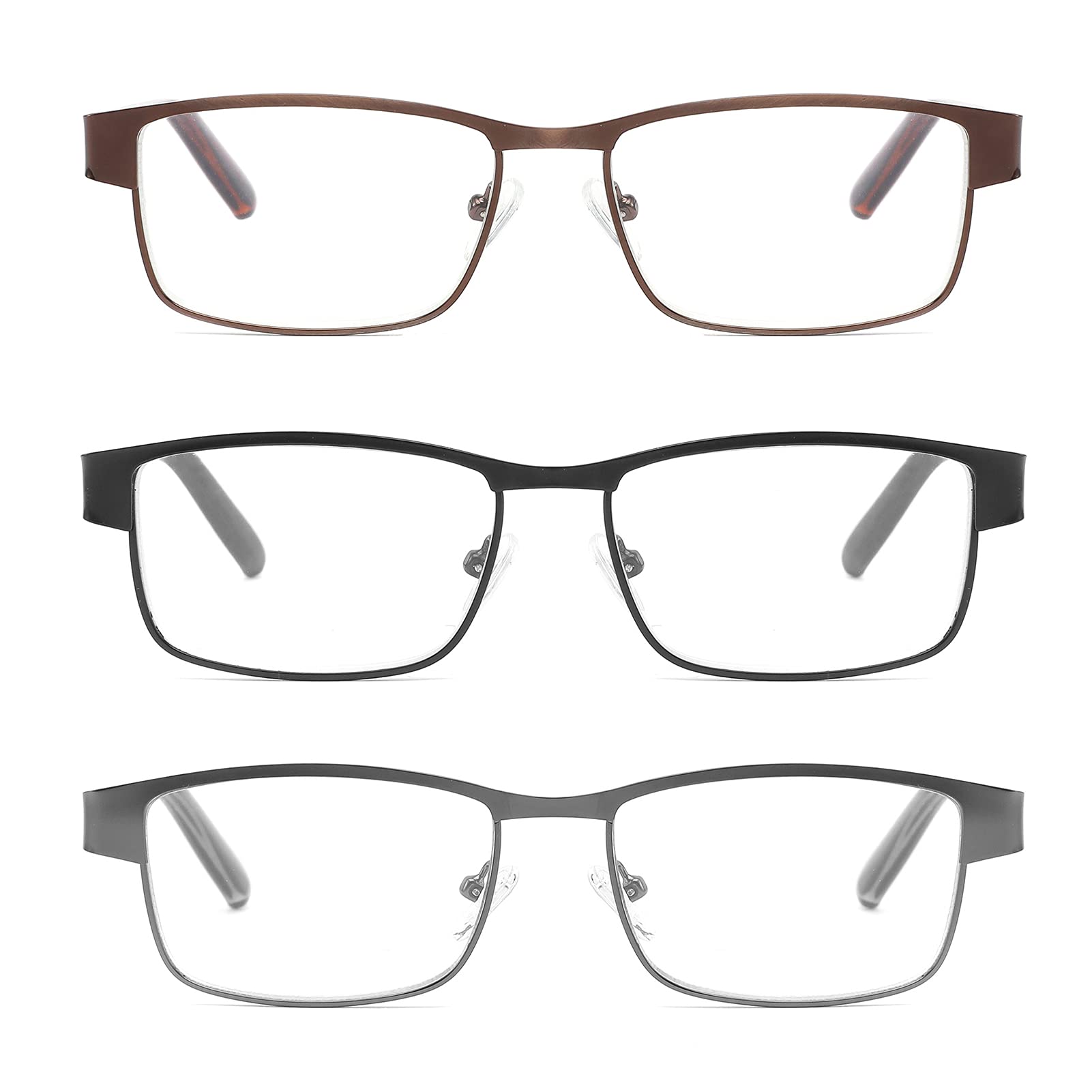 CRGATV 3-Pack Reading Glasses for Men Blue Light Blocking Metal Full Frame Computer Readers Anti UV/Eye Strain/Glare (+1.75 Magnification Strength)