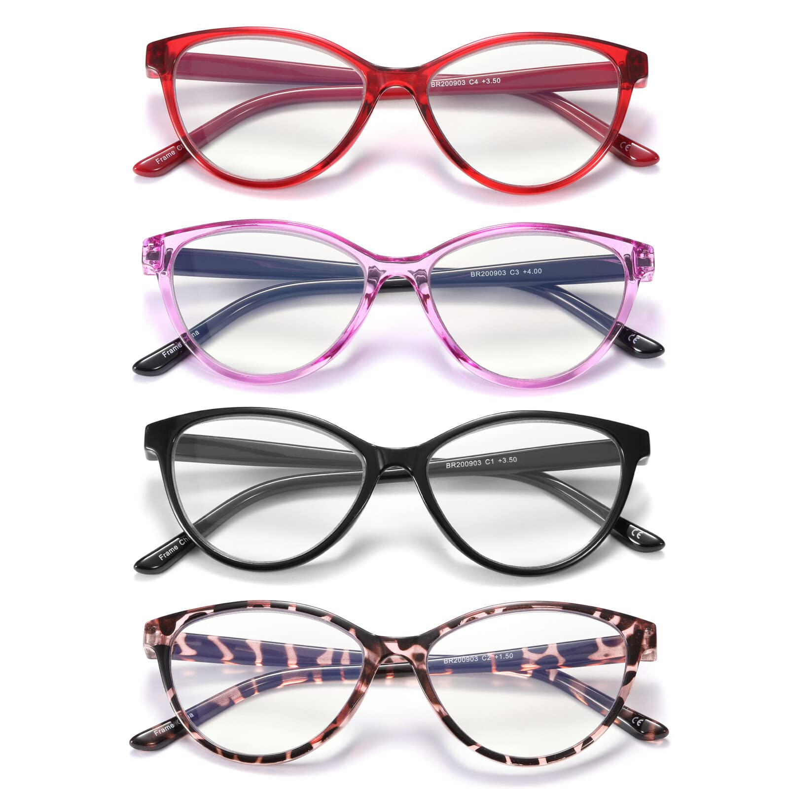 JAWSOCK 4 Pack Reading Glasses Blue Light Blocking for Women,Designer Cat Eye Frame Ladies Computer Readers,Anti Glare/UV Ray Eyeglasses 1.75