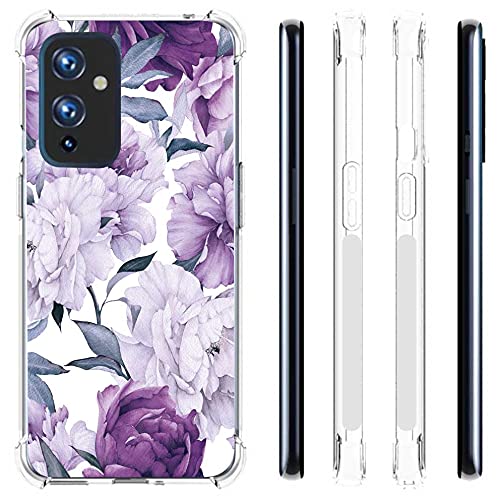 FollmeAir for Oneplus 9 5G Case (Not fit Oneplus 9 Pro), Slim Flexible TPU Bumper Shock Absorption Rubber Soft Silicone Case Cover Fit for Oneplus 9 5G (Purple Flower)