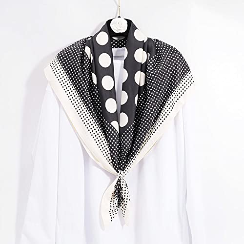 YOUR SMILE Silk Like Scarf Women's Fashion Pattern Large Square Satin Headscarf Headdress (Polka dot)