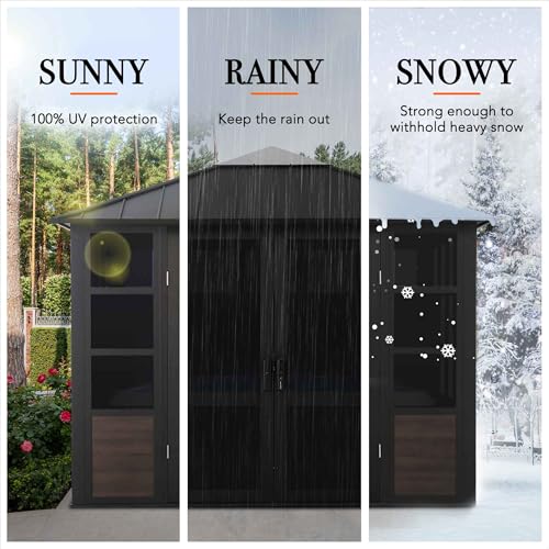 Sunjoy Outdoor Sunroom 11 ft. x 11 ft. Black Hardtop Gazebo, Rust-Resistant Aluminum Sunroom Multipurpose Studio/Hot Tub Shelter with PC Board Skylight and Mute Lock Doors by SummerCove