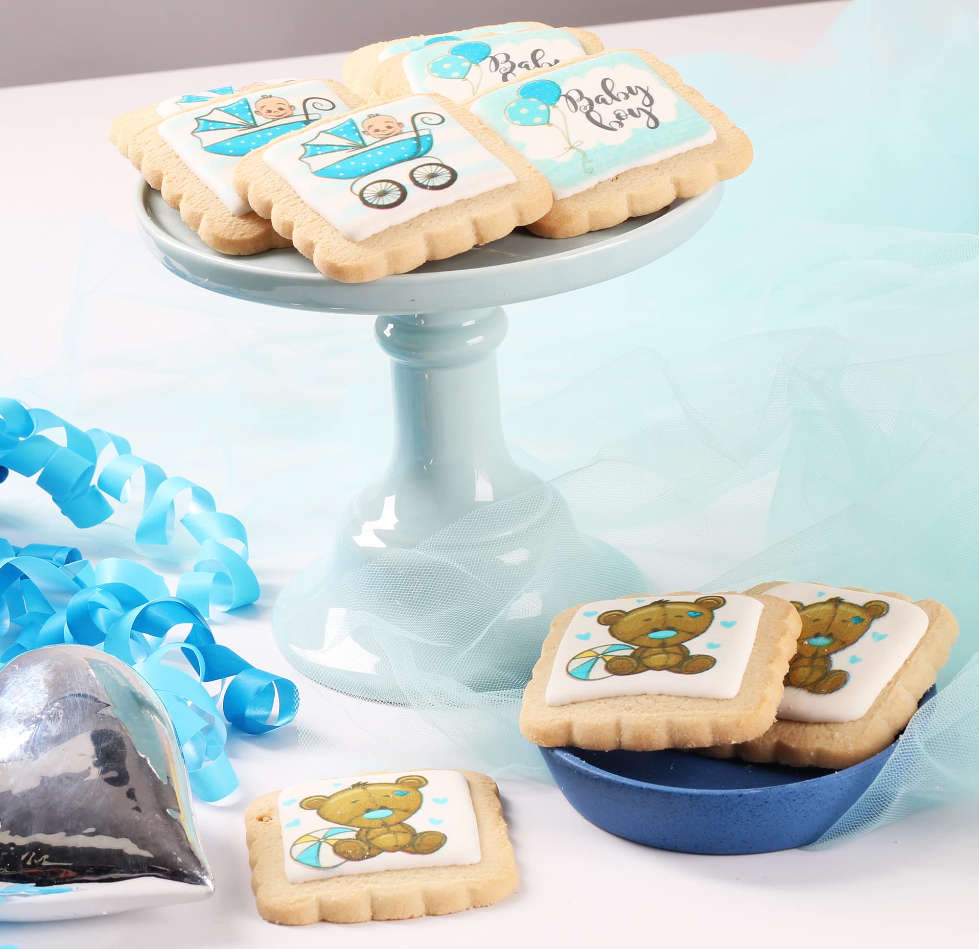 Baby Boy 12 PACK Dessert Table Party Favors Decorated Individually Wrapped Sugar Cookies Gift