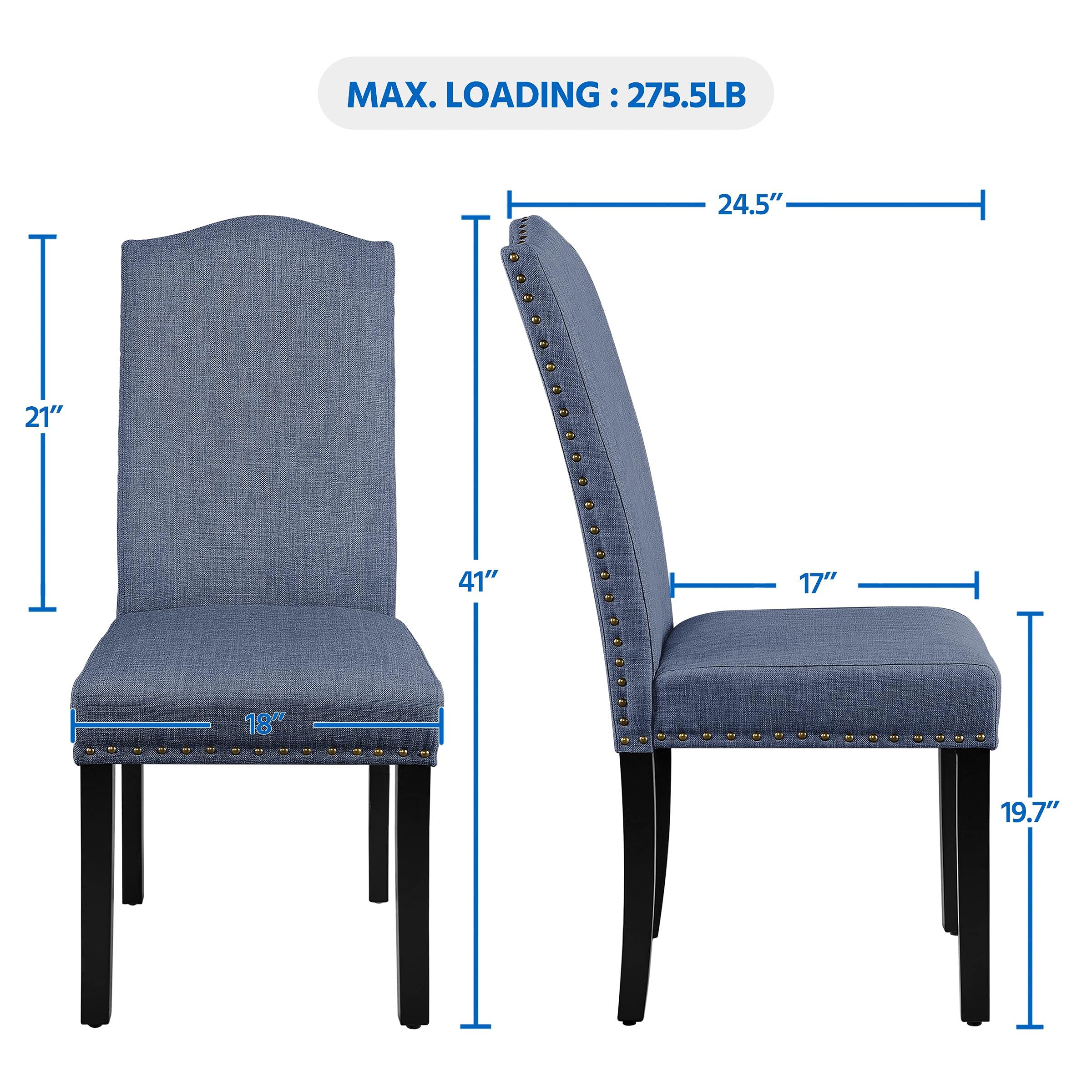 Yaheetech 6pcs Dining Chairs Fabric Upholstered Chair Kitchen Parson Chair with Nailhead Trim and Solid Wood Legs for Home Kitchen and Restaurant, Blue