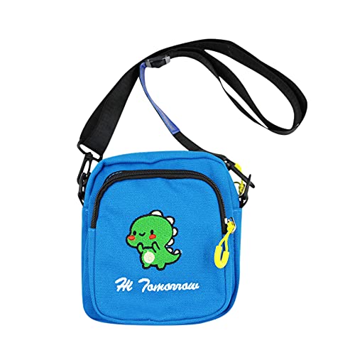 MOSSTYUS Canvas Cartoon Dinosaur Shoulder Messenger Bag Crossbody Purse Travel handbags Cosplay Bag, blue