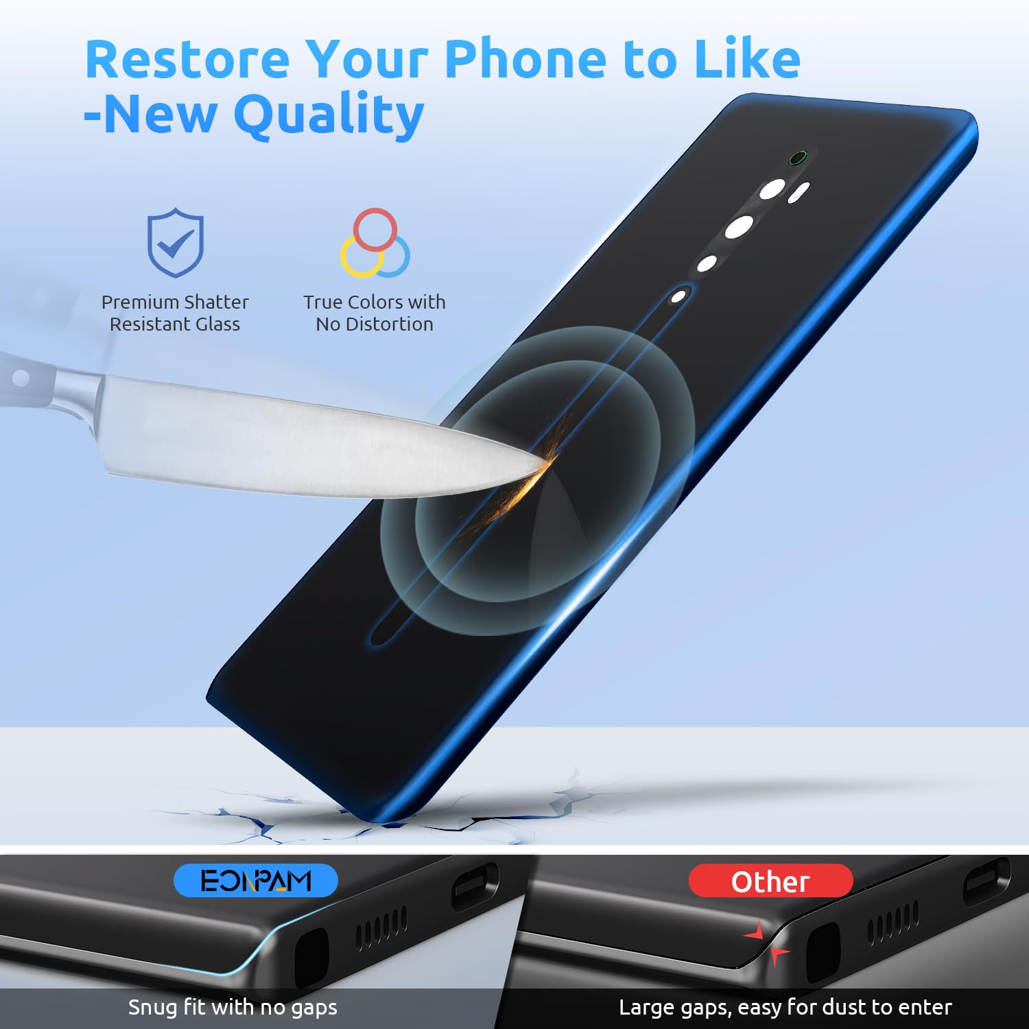 Eonpam Back Glass Replacement for Oppo Reno2 Z Back Cover Rear Housing with Camera Lens + Repair Tool Kit Genuine Rear Glass (Black)