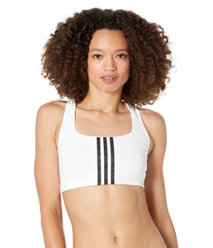 adidas Women's Training Medium Support Better 3-Stripes Bra, Core White, Small A-C