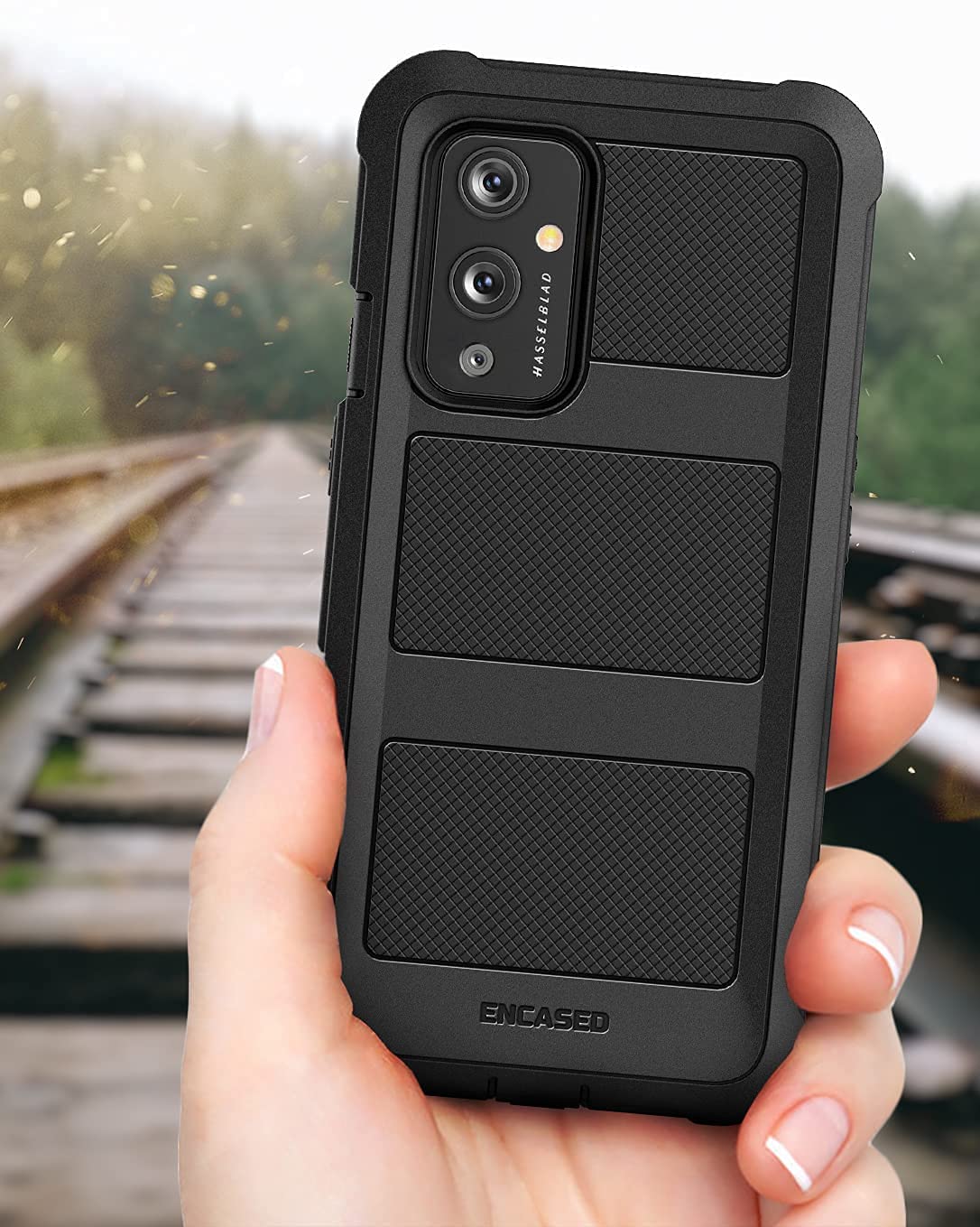 ENCASED Falcon Armor Designed for OnePlus 9 Case with Screen Protector, Protective Full Body Cover with Built-in Screen Guard (Black) (OnePlus 9)