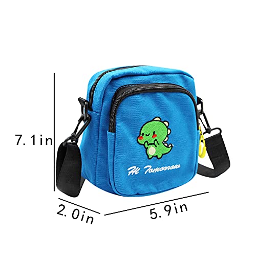 MOSSTYUS Canvas Cartoon Dinosaur Shoulder Messenger Bag Crossbody Purse Travel handbags Cosplay Bag, blue