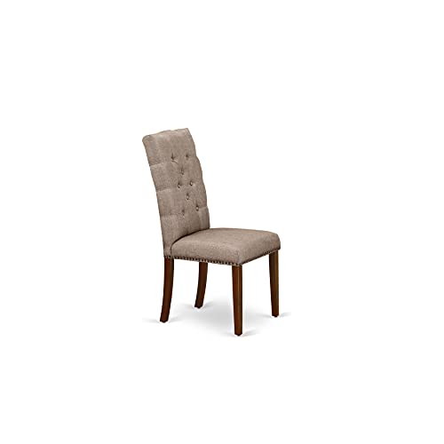 East West Furniture DMEL3-MAH-16 3 Piece Kitchen Table Set Contains a Round Dining Room Table with Dropleaf and 2 Dark Khaki Linen Fabric Upholstered Chairs, 42x42 Inch, Mahogany