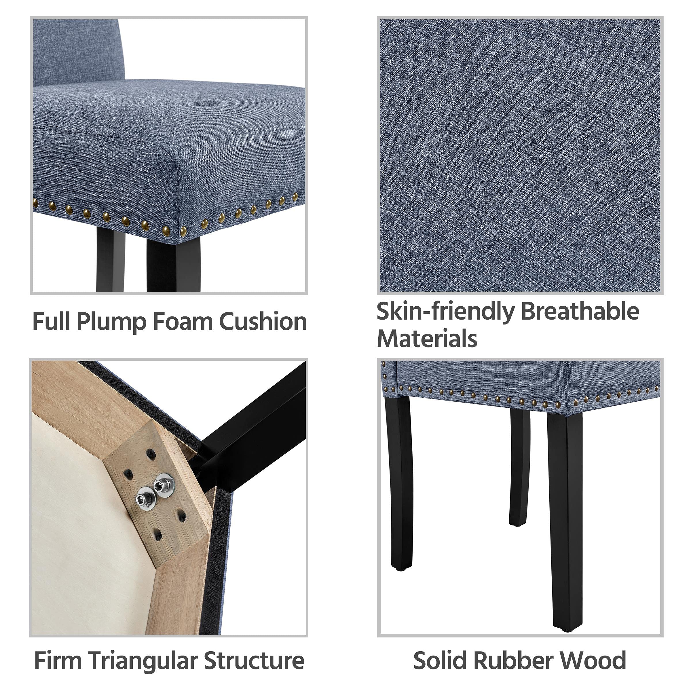 Yaheetech 6pcs Dining Chairs Fabric Upholstered Chair Kitchen Parson Chair with Nailhead Trim and Solid Wood Legs for Home Kitchen and Restaurant, Blue