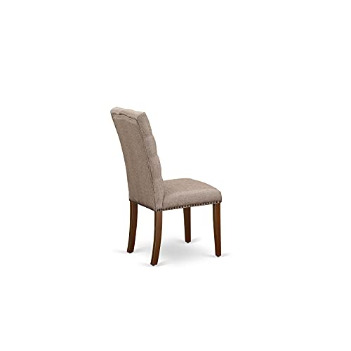 East West Furniture DMEL3-MAH-16 3 Piece Kitchen Table Set Contains a Round Dining Room Table with Dropleaf and 2 Dark Khaki Linen Fabric Upholstered Chairs, 42x42 Inch, Mahogany