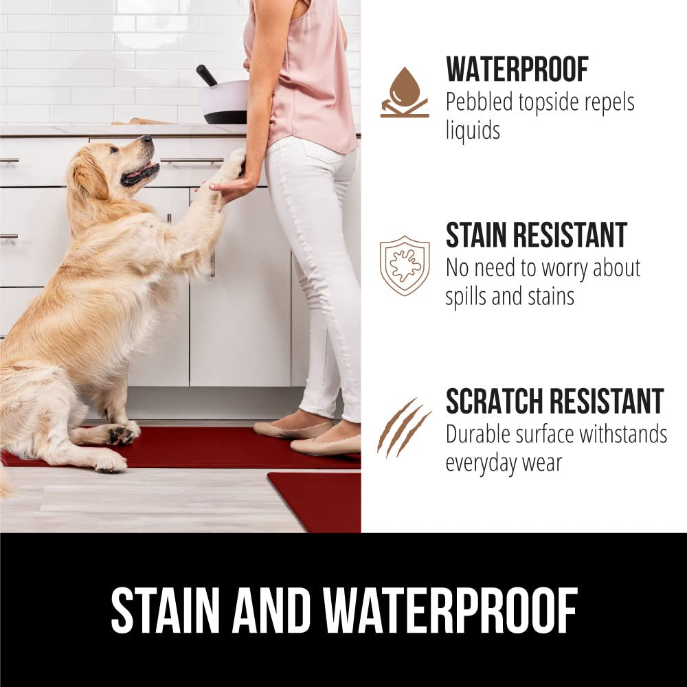GORILLA GRIP Set of 2 Soft Anti Fatigue Mats for Kitchen Floor, 17x29 + 17x59, Stain and Scratch Resistant, Soft Ergonomic Standing Office Desk Mat, Supportive Memory Foam Rug, 1/2 Inch Thick, Red
