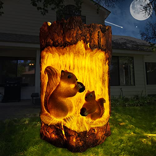 KagoLing Solar Garden Lights, Garden Decor Squirrel Lawn Ornaments Waterproof LED Tree Stump Garden Decorations Outdoor Decoration Landscape Lights for Garden,Patio,Backyard,Lawn,Pathway,Ground