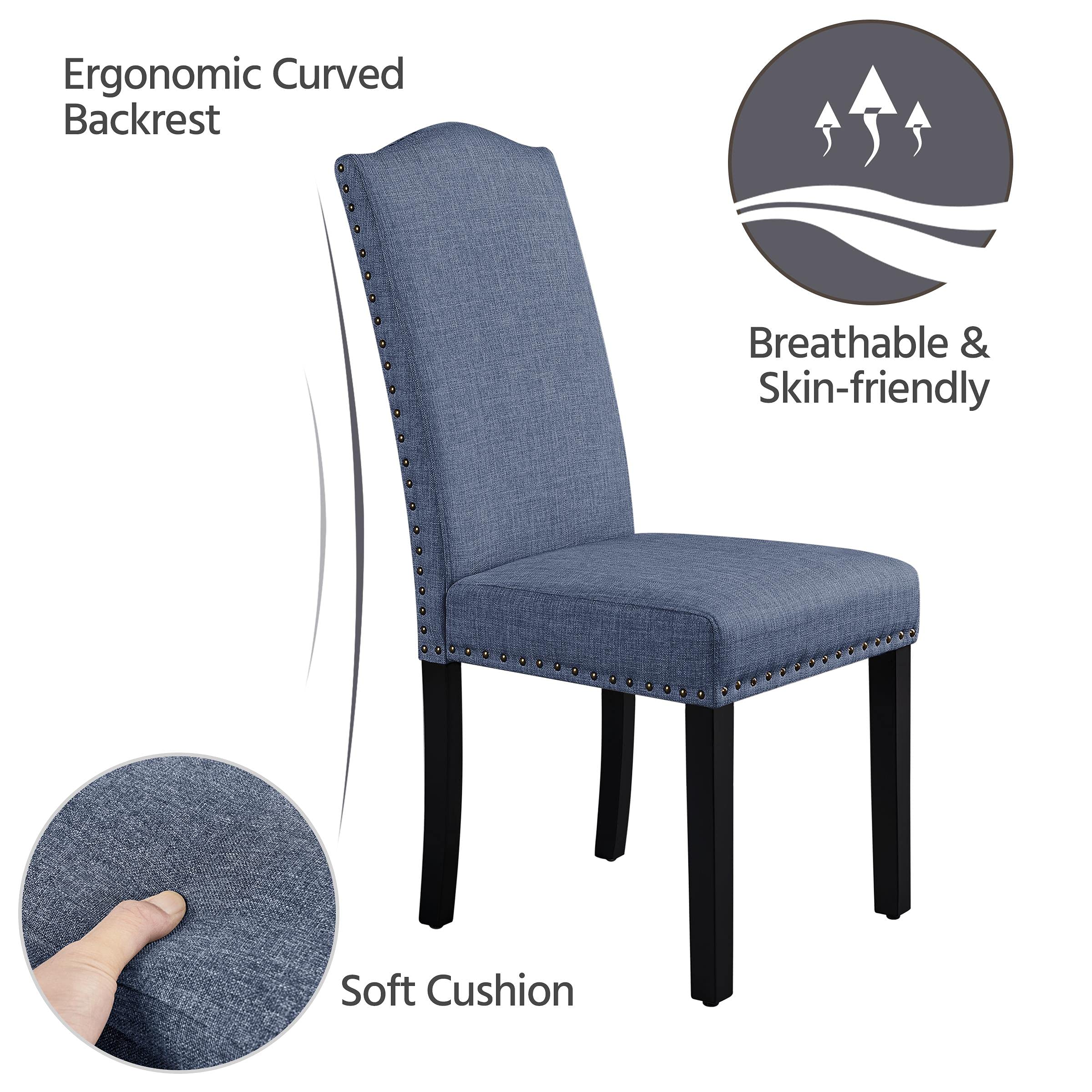 Yaheetech 6pcs Dining Chairs Fabric Upholstered Chair Kitchen Parson Chair with Nailhead Trim and Solid Wood Legs for Home Kitchen and Restaurant, Blue