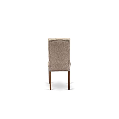 East West Furniture DMEL3-MAH-16 3 Piece Kitchen Table Set Contains a Round Dining Room Table with Dropleaf and 2 Dark Khaki Linen Fabric Upholstered Chairs, 42x42 Inch, Mahogany