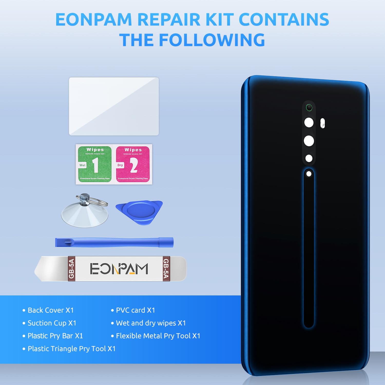 Eonpam Back Glass Replacement for Oppo Reno2 Z Back Cover Rear Housing with Camera Lens + Repair Tool Kit Genuine Rear Glass (Black)
