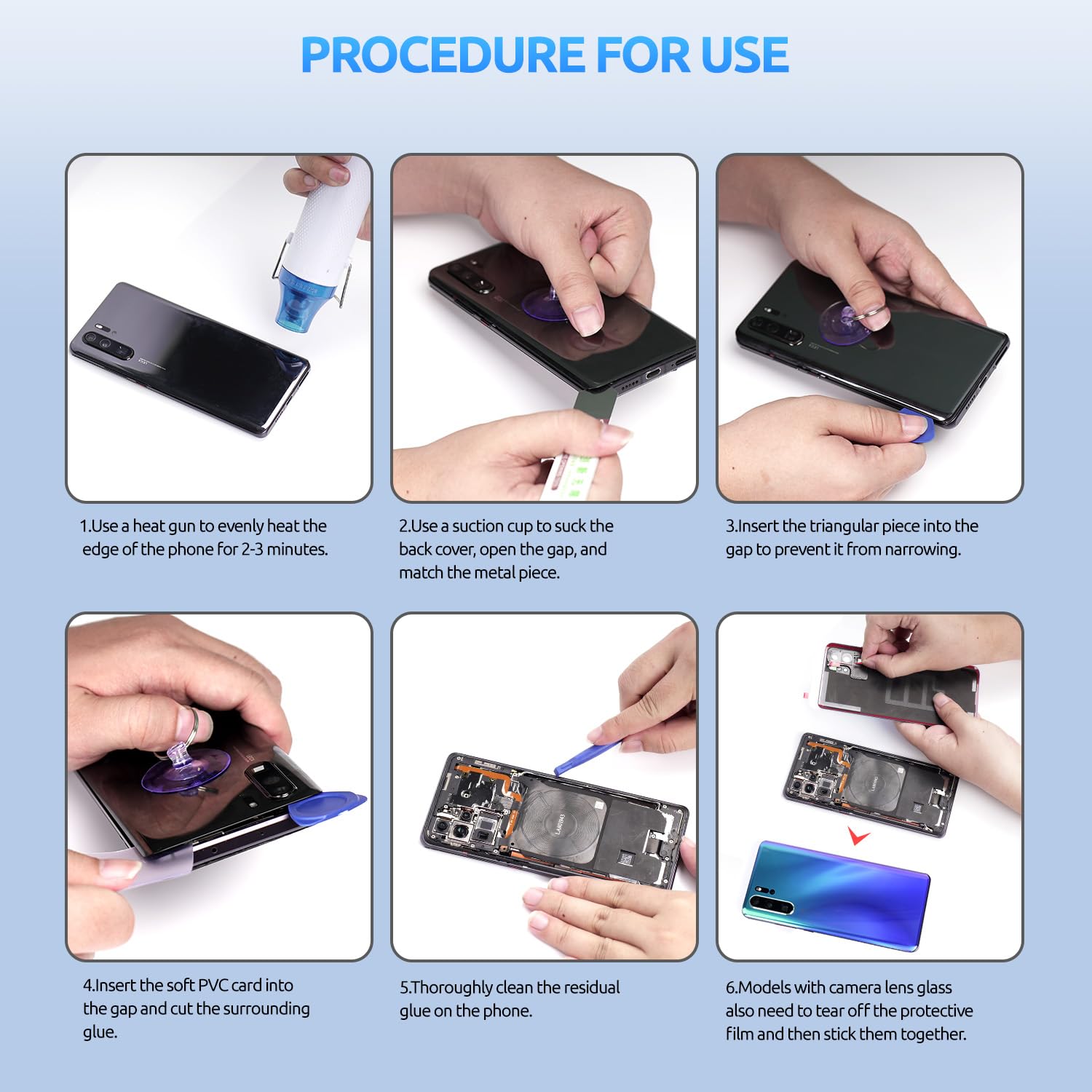 Eonpam Back Glass Replacement for Oppo Reno2 Z Back Cover Rear Housing with Camera Lens + Repair Tool Kit Genuine Rear Glass (Black)
