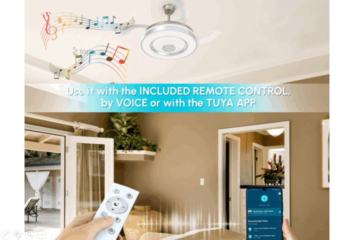 WildWinds 42" Retractable Ceiling Fan With Bluetooth Music Player Speakers | 3 Dimmable LED Lights With Adjustable Speed & Remote Voice Control | Perfect For Bedroom, Living Room & Kitchen