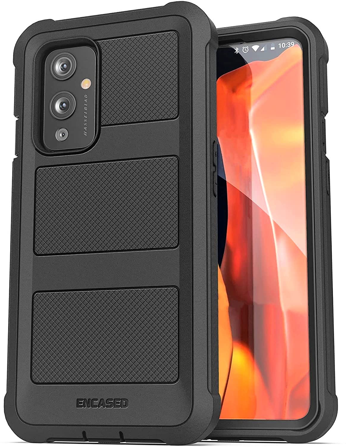 ENCASED Falcon Armor Designed for OnePlus 9 Case with Screen Protector, Protective Full Body Cover with Built-in Screen Guard (Black) (OnePlus 9)