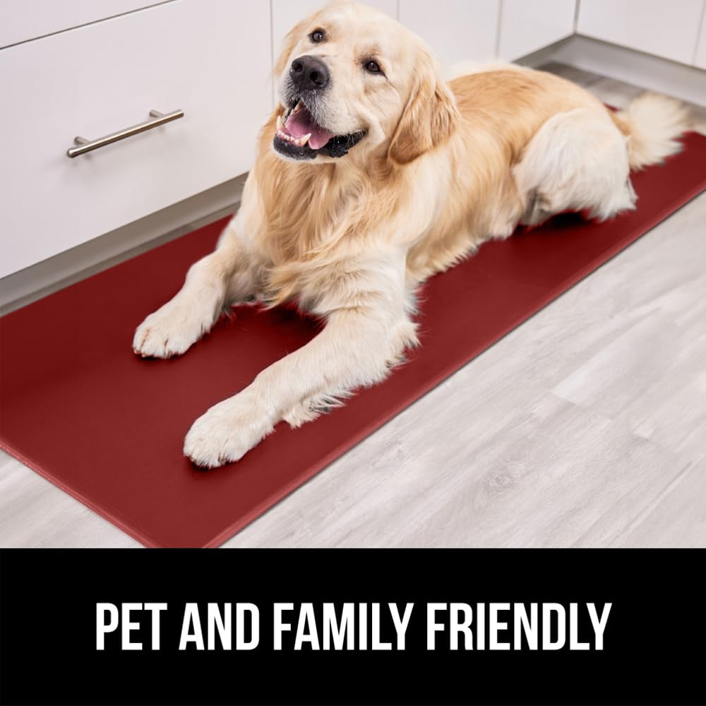 GORILLA GRIP Set of 2 Soft Anti Fatigue Mats for Kitchen Floor, 17x29 + 17x59, Stain and Scratch Resistant, Soft Ergonomic Standing Office Desk Mat, Supportive Memory Foam Rug, 1/2 Inch Thick, Red
