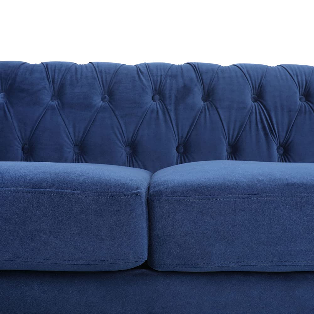 NOSGA Large Sofa, Modern 3 Seater Couch Furniture, Three-seat Sofa Classic Tufted Chesterfield Settee Sofa Tufted Back for Living Room (Blue)