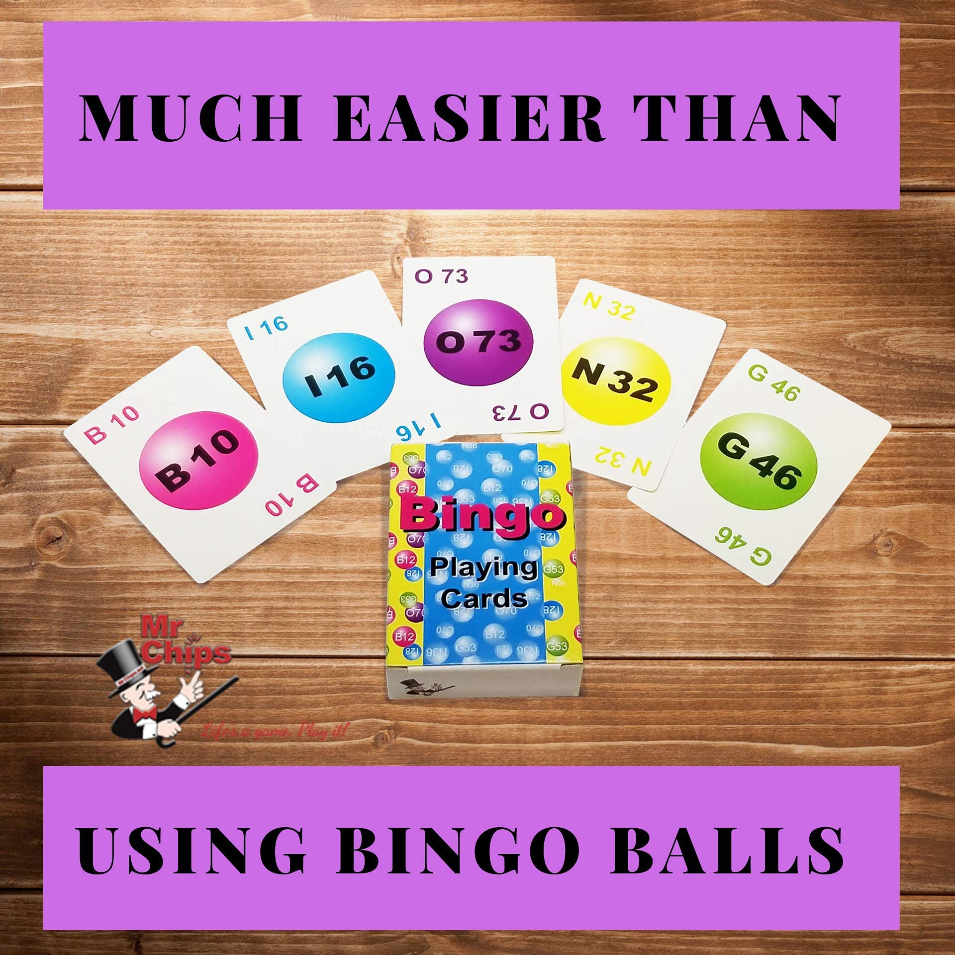 MR CHIPS Jam-Proof Bingo Cards with Sliding Windows, 100 Deluxe Woodgrain Cards, 75 Calling 1 Master Board…
