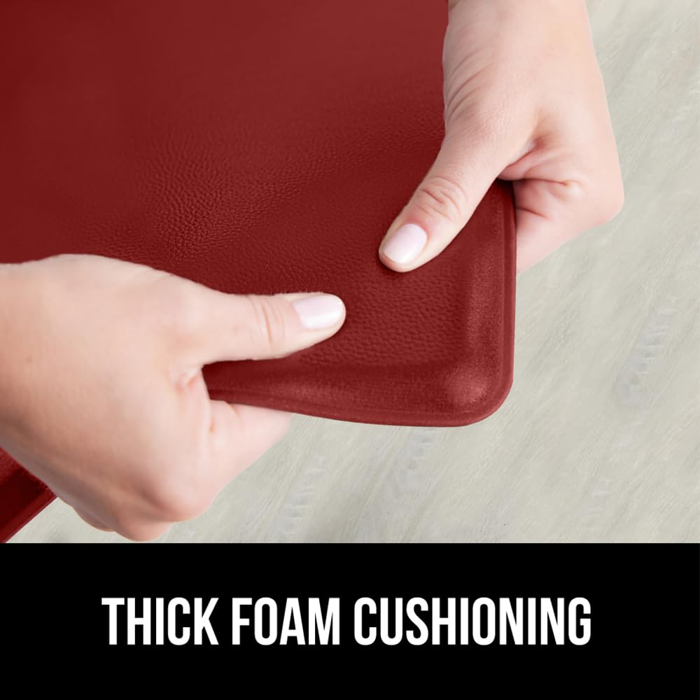 GORILLA GRIP Set of 2 Soft Anti Fatigue Mats for Kitchen Floor, 17x29 + 17x59, Stain and Scratch Resistant, Soft Ergonomic Standing Office Desk Mat, Supportive Memory Foam Rug, 1/2 Inch Thick, Red