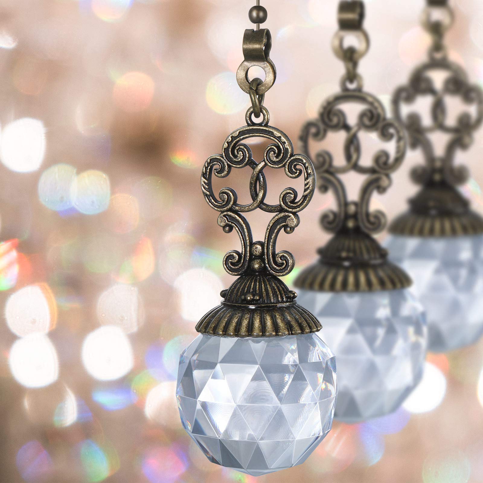 Ceiling Fan Pull Chains Crystal Light Fan Pull Chain Pendant with Ball 12 Inch Vintage Ceiling Fan Chain Extender Ornament Chain for Fan Pull (Transparent,8 Pieces)