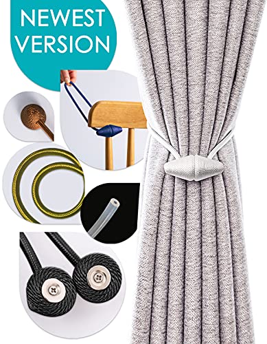 TECVINCI Magnetic Curtain Tiebacks with Upgrade Larger Magnet, 2 Pack 16 Inch Drapery Holdbacks for Indoor & Outdoor Curtain - Silver Grey