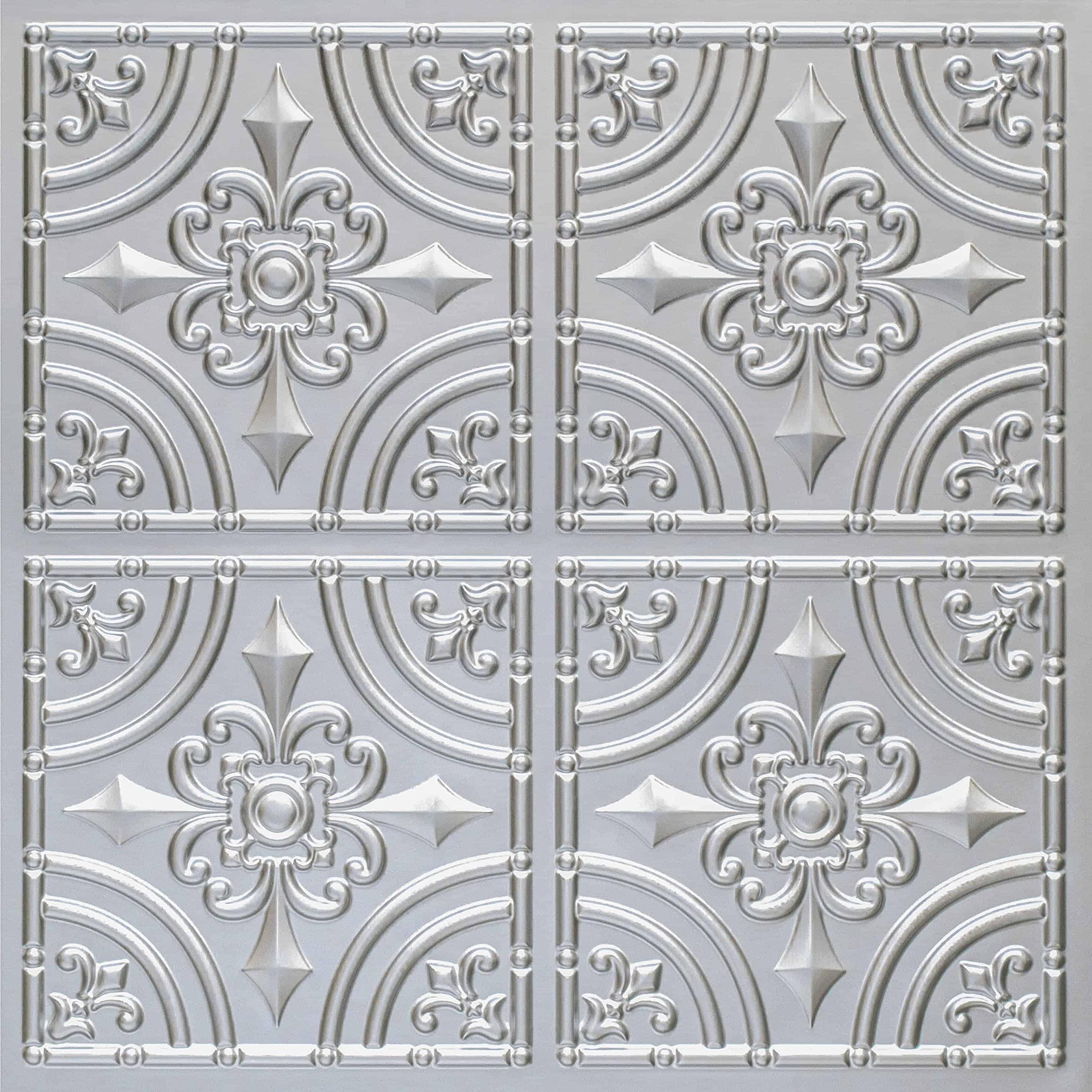 #205 (LOT of 12) Silver 2x2 PVC Faux Tin Decorative Ceiling Tile Panels Glue Up (Approx. 48 sq. ft.)…