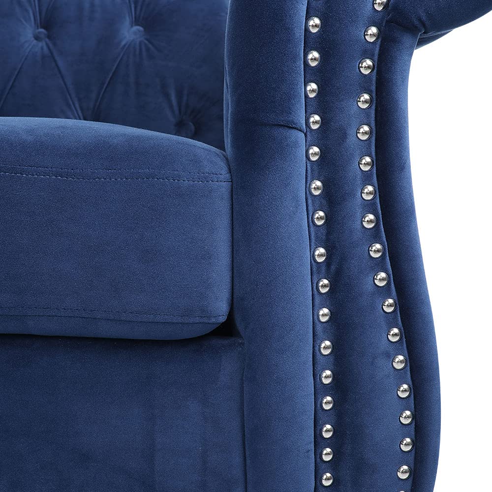 NOSGA Large Sofa, Modern 3 Seater Couch Furniture, Three-seat Sofa Classic Tufted Chesterfield Settee Sofa Tufted Back for Living Room (Blue)