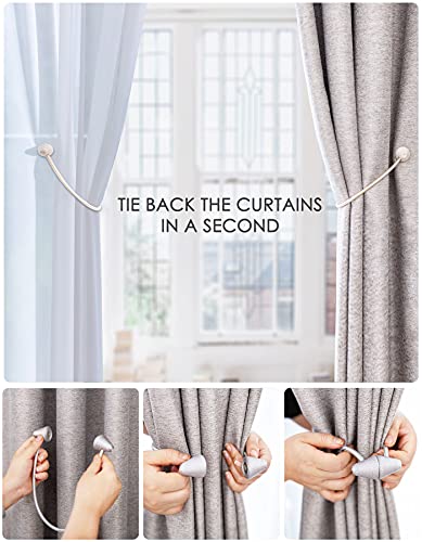 TECVINCI Magnetic Curtain Tiebacks with Upgrade Larger Magnet, 2 Pack 16 Inch Drapery Holdbacks for Indoor & Outdoor Curtain - Silver Grey
