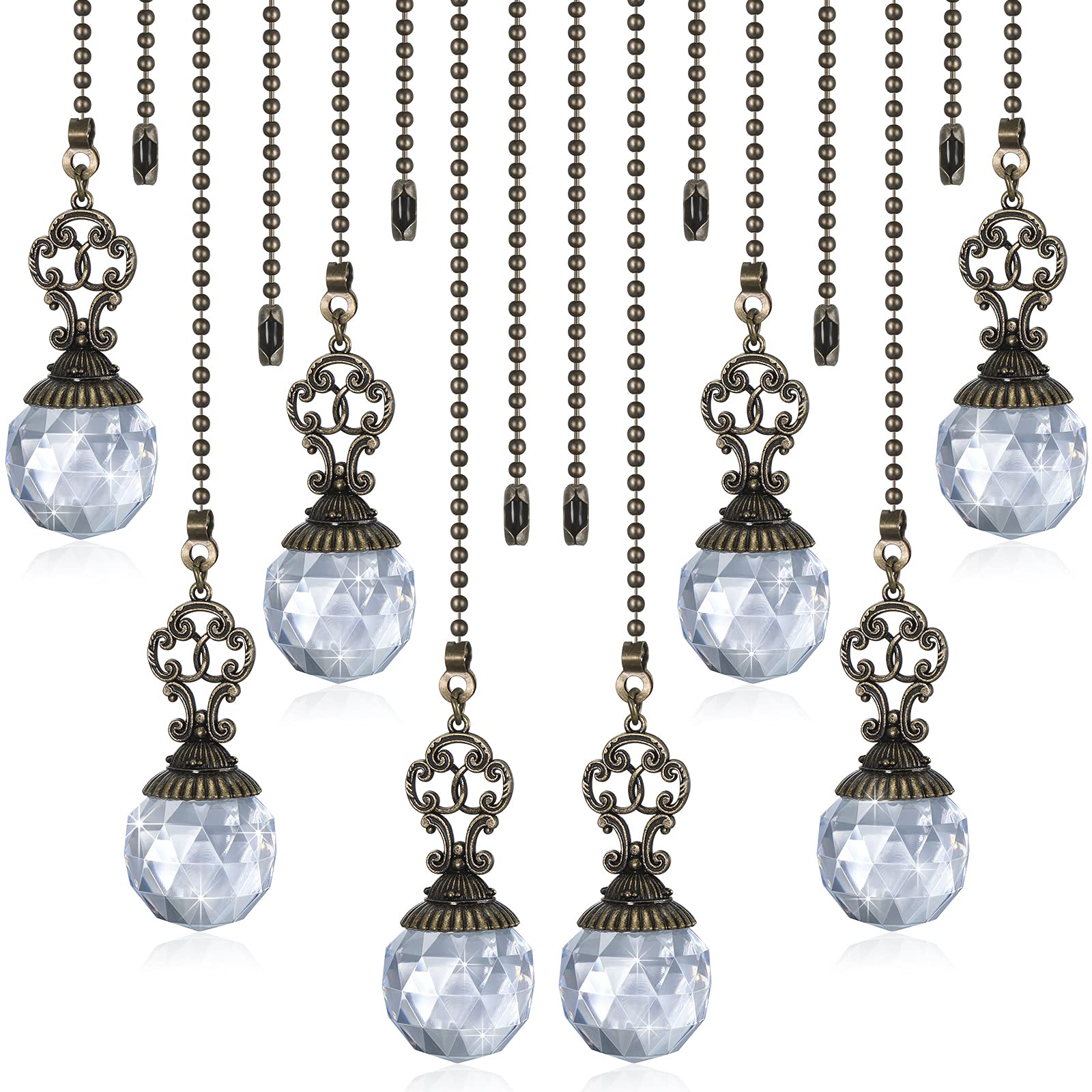 Ceiling Fan Pull Chains Crystal Light Fan Pull Chain Pendant with Ball 12 Inch Vintage Ceiling Fan Chain Extender Ornament Chain for Fan Pull (Transparent,8 Pieces)