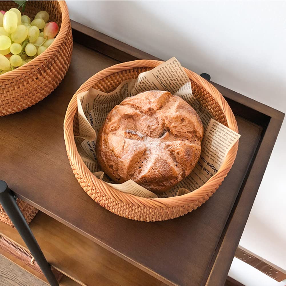 Small Round Keys Storage Basket for Entryway Table Tabletop Wicker Catchall Organizer Woven Basket for Keys Wallet Remote Control Cards Crackers Fruit Candy Serving Basket