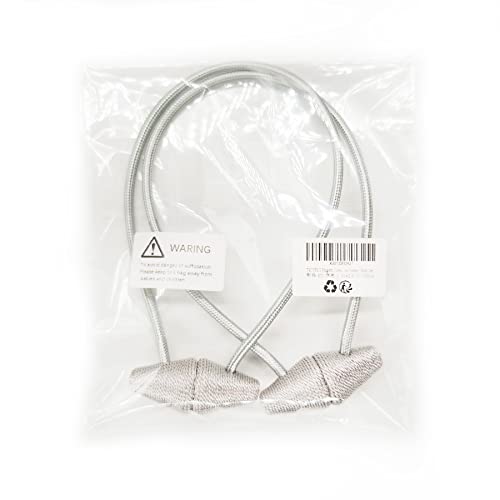 TECVINCI Magnetic Curtain Tiebacks with Upgrade Larger Magnet, 2 Pack 16 Inch Drapery Holdbacks for Indoor & Outdoor Curtain - Silver Grey