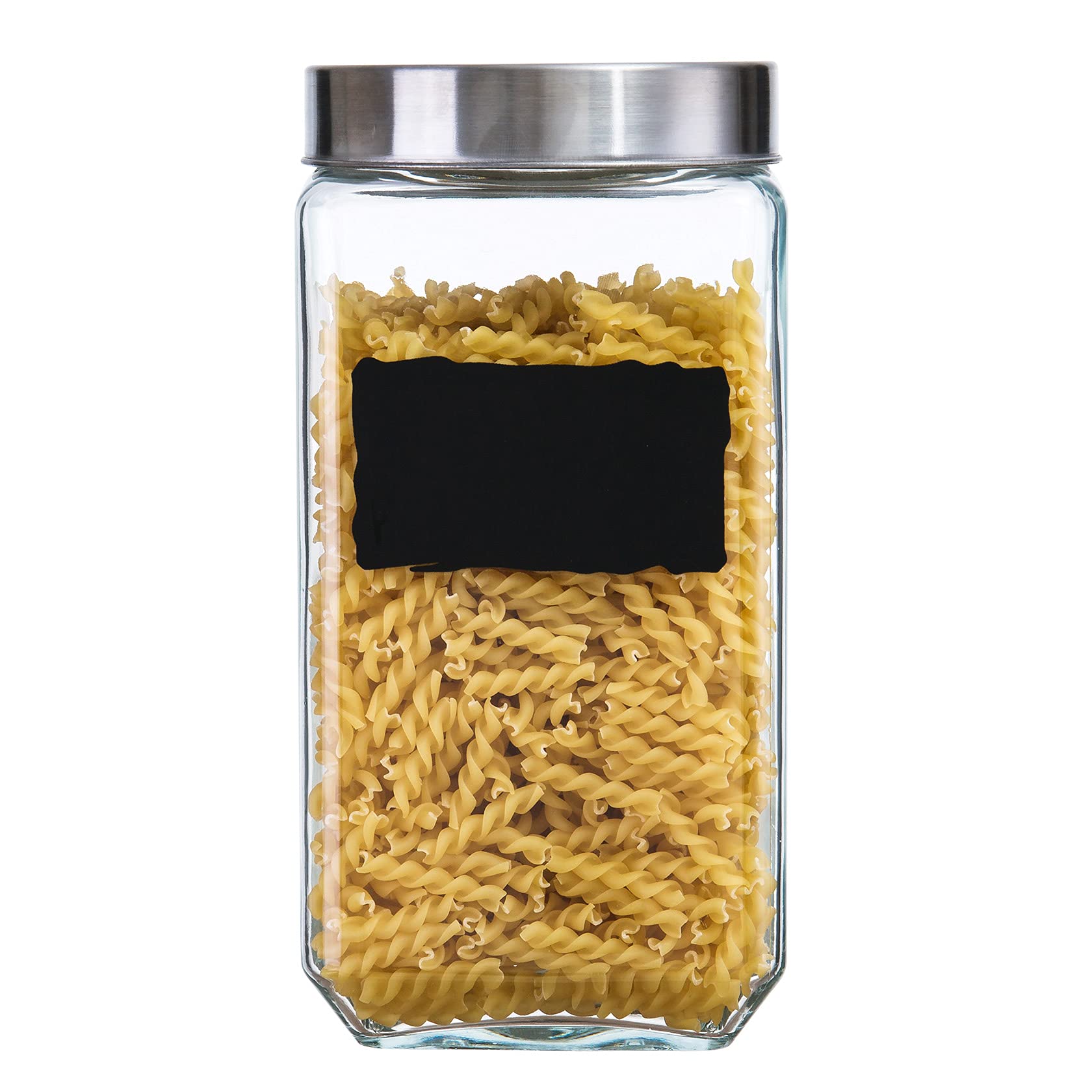 Diamond Star Glass Storage Jar with Stainless Steel Screw Lid 0.5 Gallons Square Glass Canister Kitchen Airtight Glass Jar with Chalkboard Labels (0.5 Gallons)