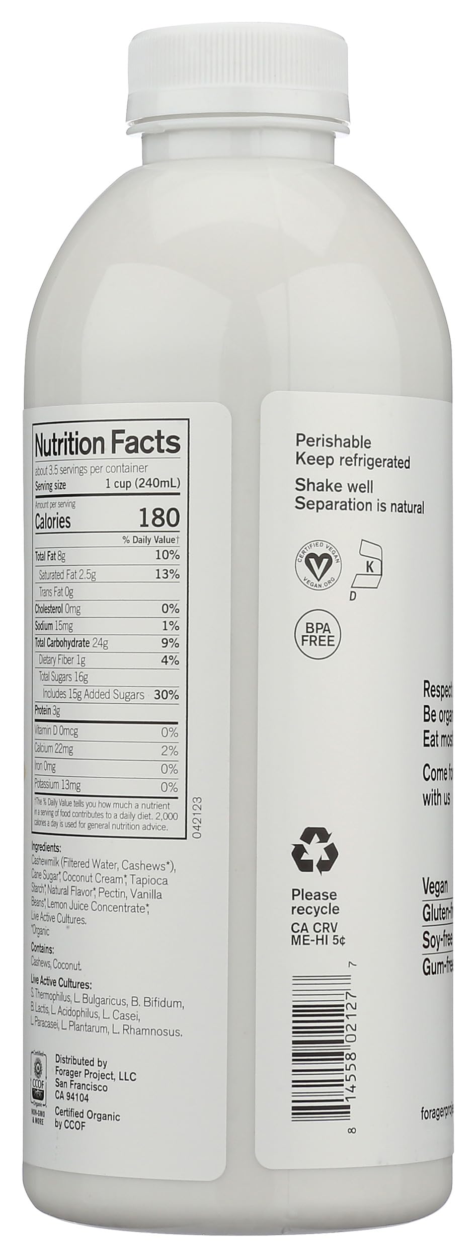 FORAGER PROJECT Organic Vanilla Cashew Drinkable Yogurt, 28 FZ